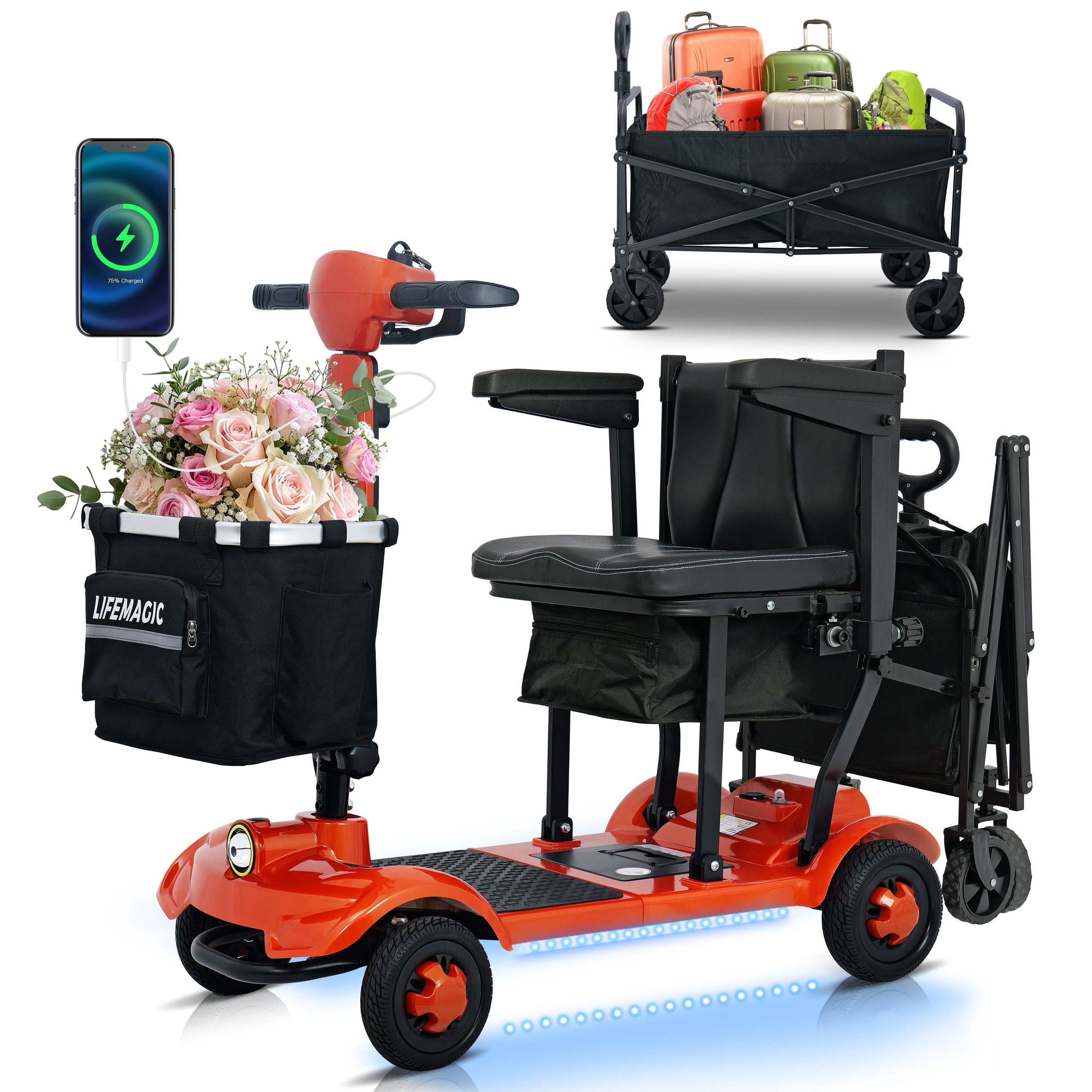 LIFEMAGIC Foldable Mobility Scooter with 112L Total Storage - FAA ...